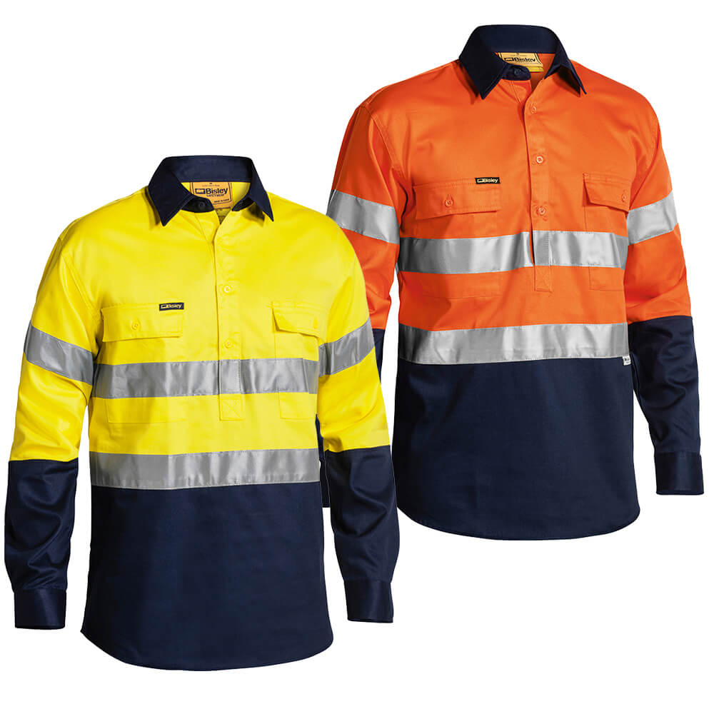 Bisley BTC6456 Hi-Vis Taped Closed Front Shirt Long Sleeve – Worklocker ...