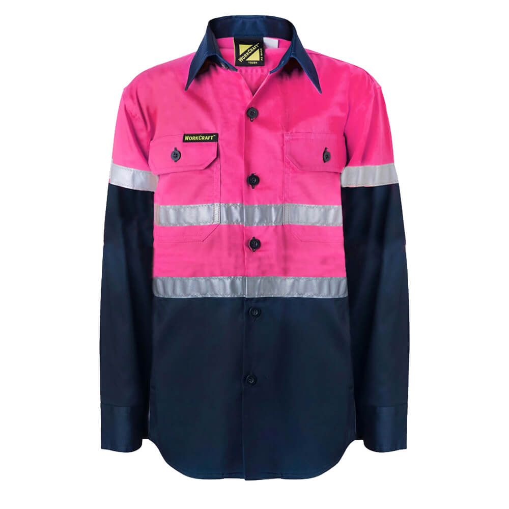 WorkCraft WSK129 Kids Hi-Vis Taped Cotton Drill Shirt – Worklocker ...