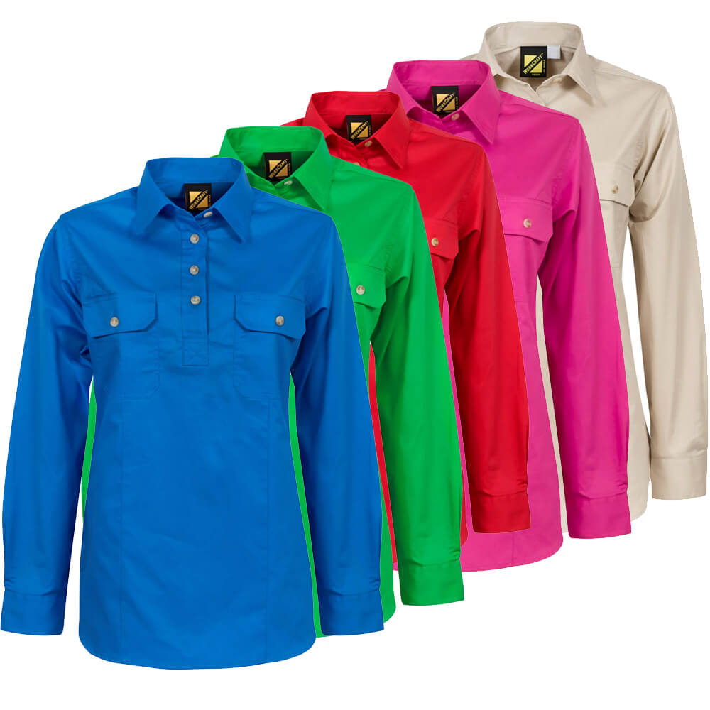 WorkCraft WSL505 Ladies Half Placket Shirt Long Sleeve – Worklocker ...